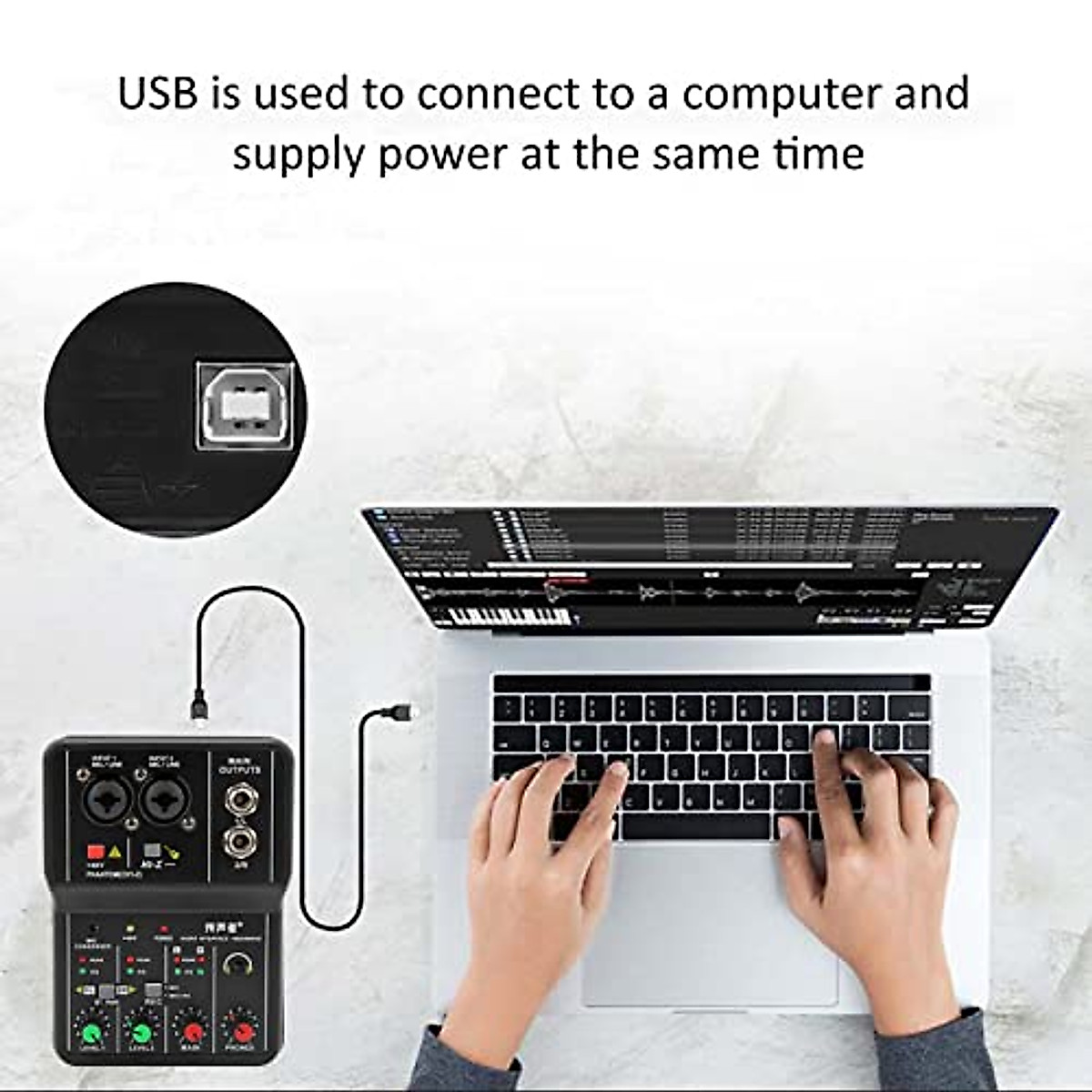 GOWENIC 2 Channel Audio Mixer, DJ Audio Mixer, USB 48V Phantom Power Compact Sound Mixing Console USB Soundcard for PC Recording Home Karaoke Internet