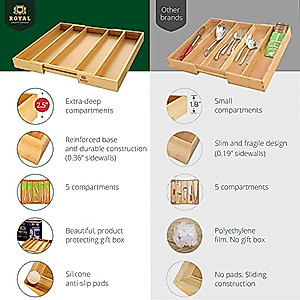 ROYAL CRAFT WOOD Luxury Bamboo Kitchen Drawer Organizer - Expandable Utensil Organizer for Drawer - Utensil and Silverware Holder and Cutlery Tray (Natural, 19.6"x17")