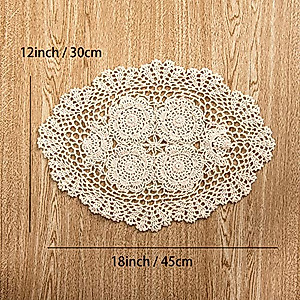 Eiyye 2-Pieces Handmade Cotton Crochet Doilies Oval Lace Table Placemats 12 x17inch, Beige