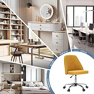 DUMOS Fashion Small Wheels Cute Vanity Swivel Back Mid Century Modern Armless Home Desk Task Chair for Bedrooms, Office, Dressing Room, Study, Yellow