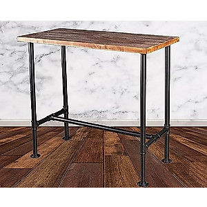 LOKKHAN Rectangular Dining Table for 4, (47.3" L x 41.3" H x 23.6" W), Heavy Duty Metal Pipe, Solid Wood Desktop, Home Kitchen Bar Office Cafe Pub, Rustic Industrial, Black & Brown