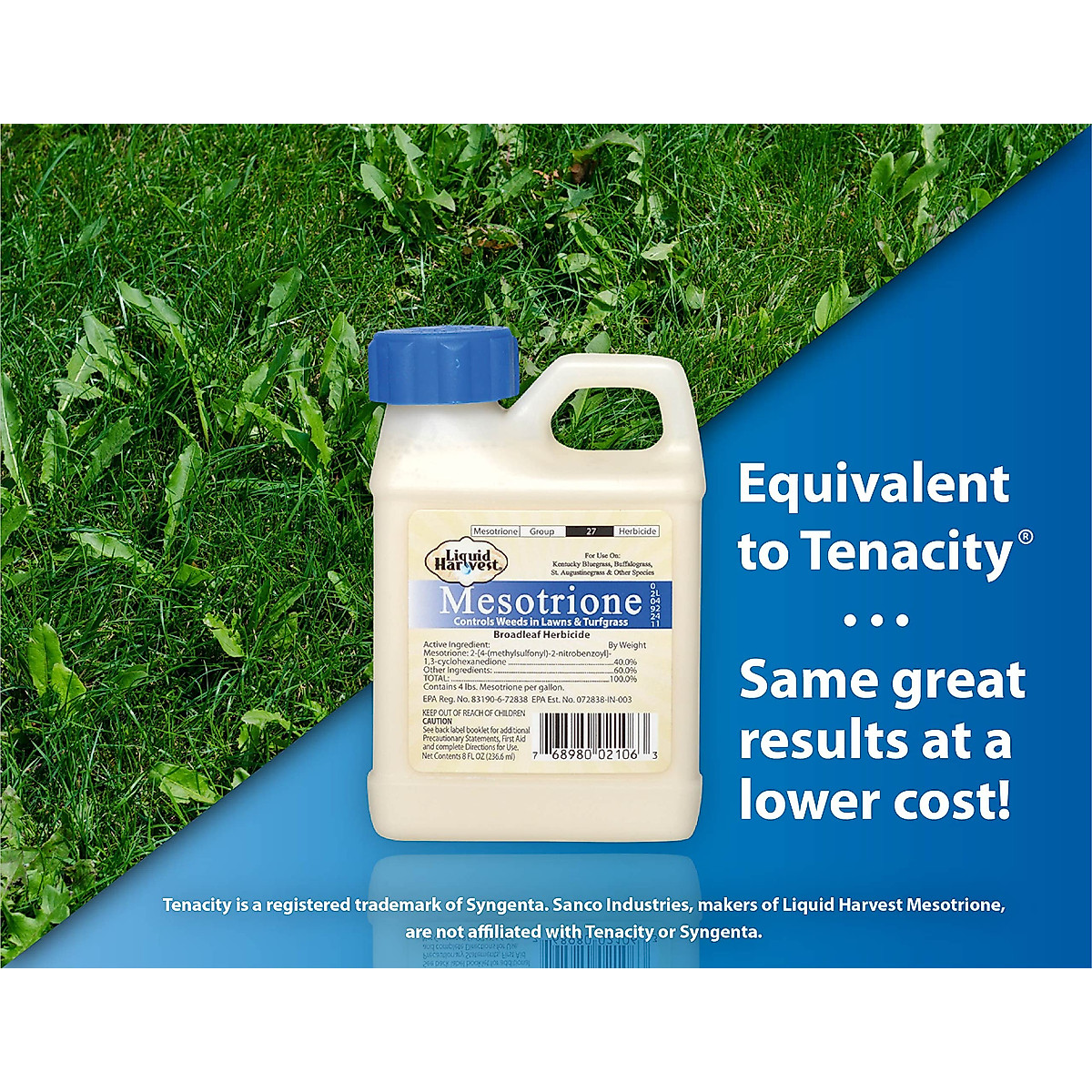 Liquid Harvest Mesotrione Bundle - 8 Ounces - Mesotrione Concentrate (Compare to Tenacity) - Pre and Post-Emergent Weed Killer for Lawn and Turf Grasses with 8oz Surfactant