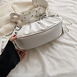 OUYPCR Woman Punk Style Rivet Satchels Handbags, Personality Vintage Fashion Crescent Tassel Crossbody Bag (Black)