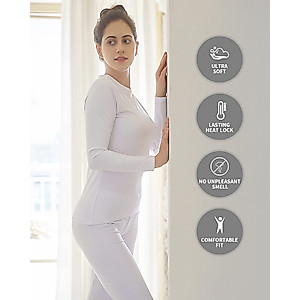 WEERTI Thermal Underwear for Women Long Johns with Fleece Lined, Base Layer Women Cold Weather Top Bottom White