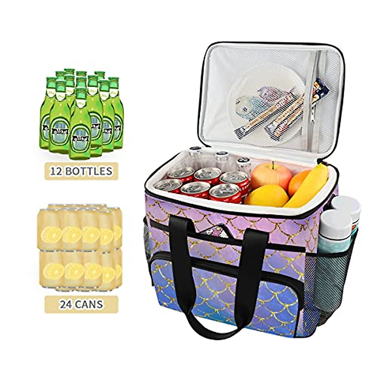 Qilmy Mermaid Lunch Bag for Women Reusable Leakproof Insulated Lunch Tote Bag with Shoulder Strap for Picnic Work Office School Travel