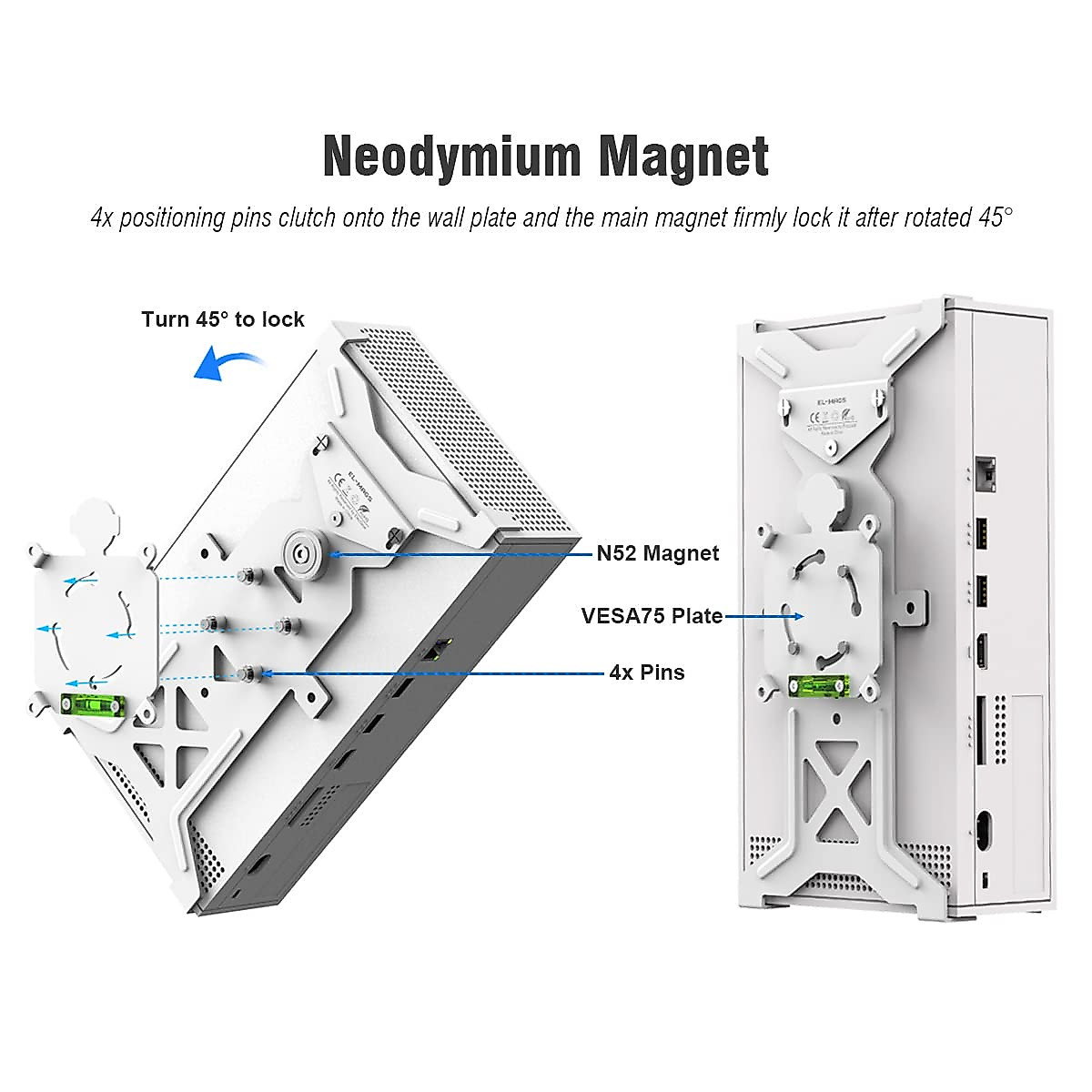 ElecGear Magnetic Wall Mount for Xbox Series S, Metallic Mount with Magnet and Built-in Spirit Level - Mount XSS Vertically, Horizontally or Under Desk