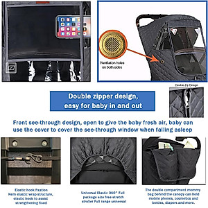 Winter Baby Stroller Cover, Universal Stroller Windshield Rain Cover to Keep Warm in Winter, Baby Travel Weather Shield Stroller Cover for Pushchair (Grey)