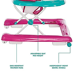 Dream On Me 2-in-1 Ava Baby Walker, Easy Convertible Baby Walker, Walk Behind, Height Adjustable Seat, Added Back Support, Detachable-Toy Slate, Teal Pink