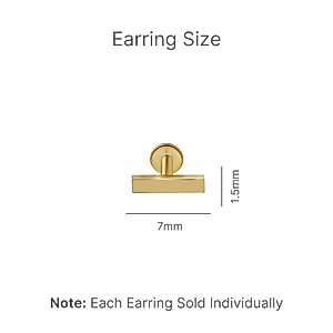 14K Solid Yellow Gold Bar Cartilage Stud Earring Lip Tragus Forward Helix Conch Ear Piercings Line Slim Bar Studs Flat Back Labret Internally Threaded Earring Jewelry For Men Women Hypoallergenic (Single Piece)