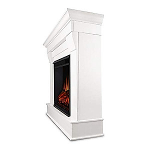 BOWERY HILL Contemporary Solid Wood Electric Fireplace Mantel Heater with Remote Control, Adjustable Led Flame, 1500W in White