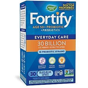Nature's Way Fortify Daily Probiotic for Men and Women 50+, 30 Billion Live Cultures, Colon, Digestive, and Immune Health Support* Supplement, 30 Capsules