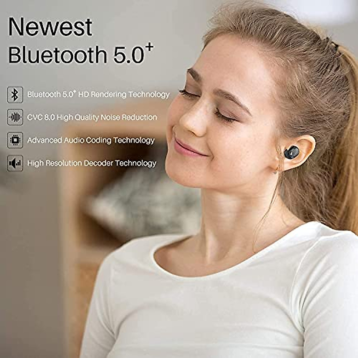 Krebly Wireless Earbuds, Bluetooth Earbuds with USB-C Fast Charging, Wireless Bluetooth Earphones in Ear Touch Control with Mic for Sport, Gaming and Running, Black