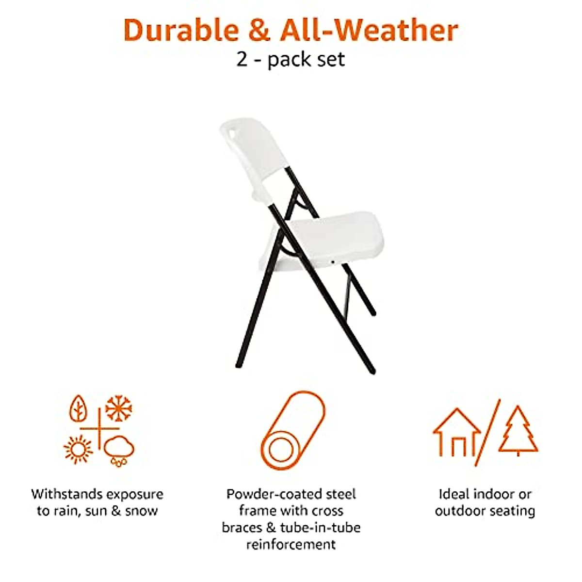 Amazon Basics Folding Plastic Chair, 350-Pound Capacity, White, 2-Pack