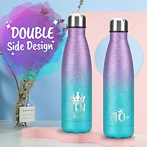 Birthday Gifts for 10 Year Old Girls - Glitter Water Bottle for Kids Children Daughter Granddaughter - 17oz/500ml Stainless Steel Insulated Water Bottle - Best Gift for 10th Birthday, Onebttl