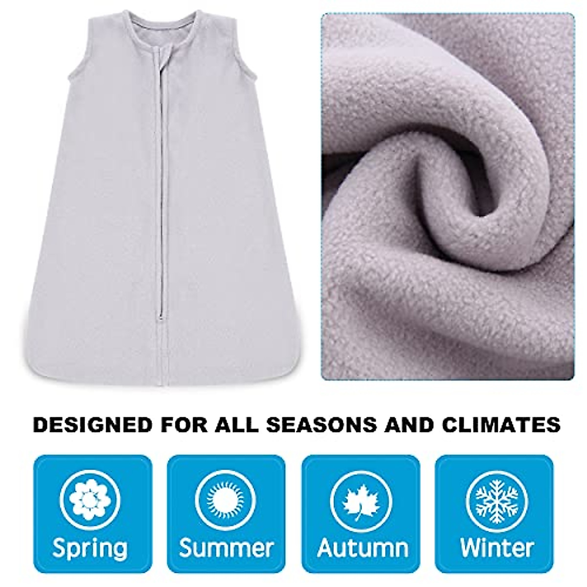 All Season Micro-Plush Baby Wearable Blanket, Ultra light - Unisex Clothes for Toddlers, Sleeveless Warm Soft Plush Sleep Bag and Sack with Inverted Zipper (TOG 1, Medium, Age 0-12 Months) - Grey