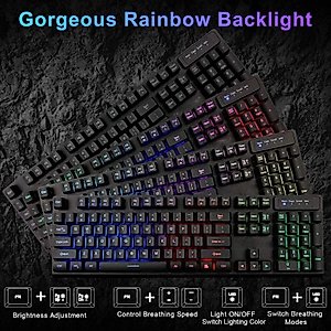 XYLXJ Computer Keyboard and Mouse Combos, Wired Gaming Keyboard Mechanical Feeling Backlit Keyboards USB Keyboard Waterproof Computer Game Keyboards