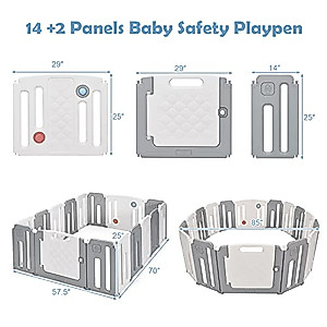 Costzon Baby Playpen, 16-Panel Extra Large Playpen for Babies and Toddlers, Foldable Activity Play Center with Safety Gate, Whiteboard, Indoor and Outdoor Baby Fence NO Gaps for Boys Girls
