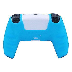 HLRAO Blue PS5 Controller Skin Silicone Grip Glow in Dark Protective Case for PS5 Controller with 8 Glow in The Dark Thumb Grips Caps + 2 Cute Cat Paw Thumb Grips Caps.