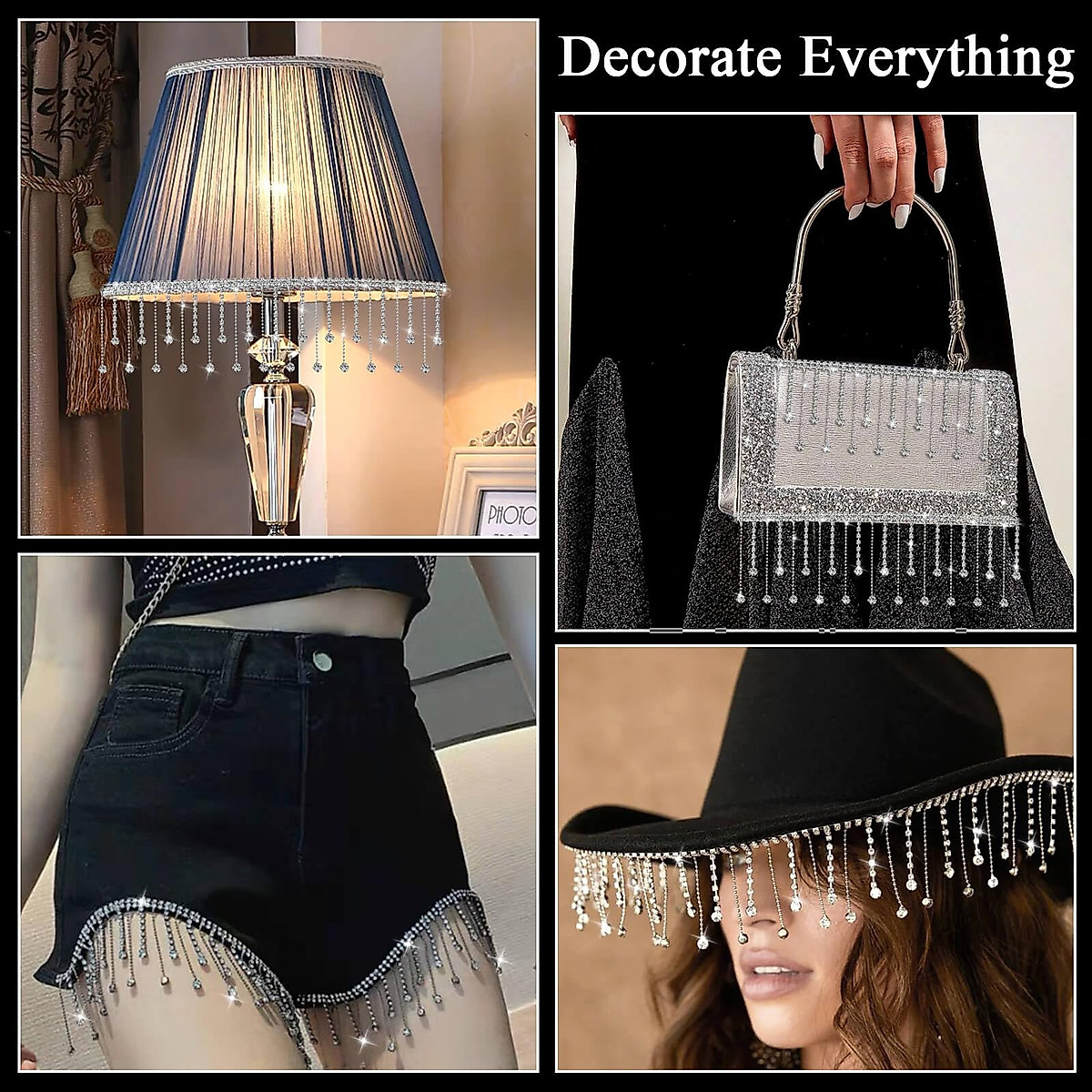 Tetutor 3 Yard Rhinestone Trim Fringe with B7000 Glue, Irregular Rhinestone Fringe Belt Rhinestone Tassel, Sparkle Diamond Fringe Rhinestone Ribbon Tassel Chain for DIY Clothing Wedding Decoration