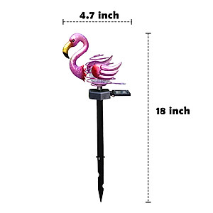 JUYUAN Flamingos Metal Figurine Lights Pink, Outdoor Solar Garden Lights, Pathway Lights Rain Proof Decorative Birds Statues for Garden, Yard, Patio, Landscape, Pathway, House Around (1/Pack)