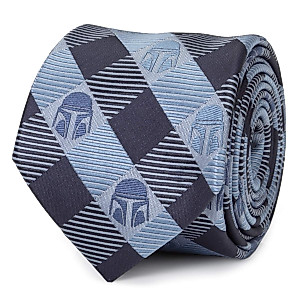 Cufflinks Inc. Star Wars Mando Helmet Check Blue Mens Tie The Mandalorian Official Merch