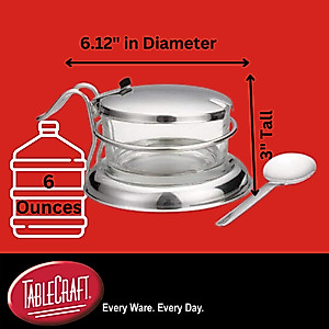 Tablecraft 6 oz Glass Condiment Jar & Spoon Tabletop Set | Commerical Quality for Restaurant or Home Use