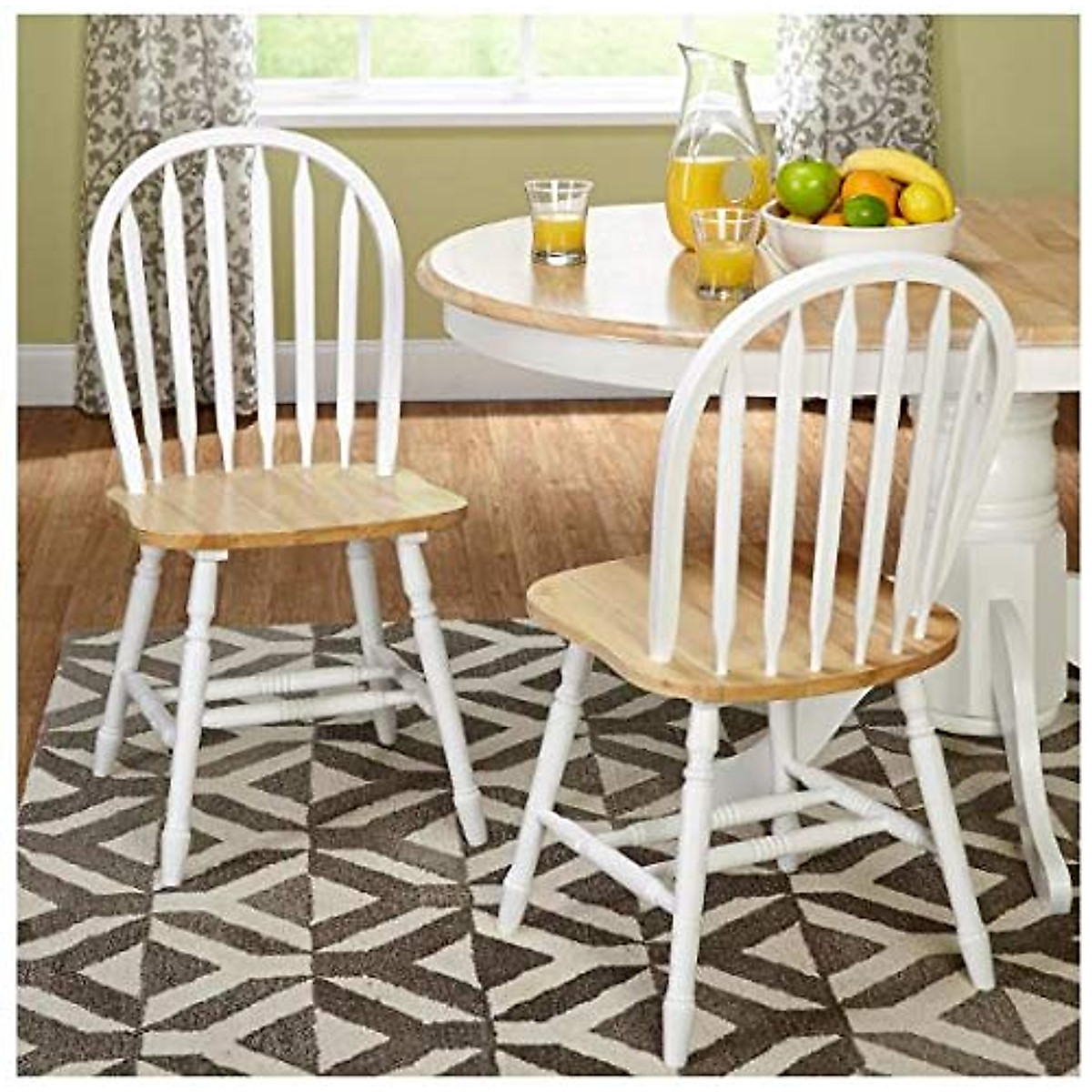 Target Marketing Systems, Inc. Set of 2 Carolina Windsor Classic Farmhouse Style Dining Chair (White/Natural)