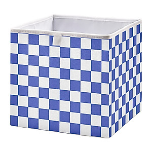 RunningBear Checkerboard Blue White Plaid Storage Basket Storage Bin Square Collapsible Storage Containers Towel Storage Organizer for Clothes Towels Magazine