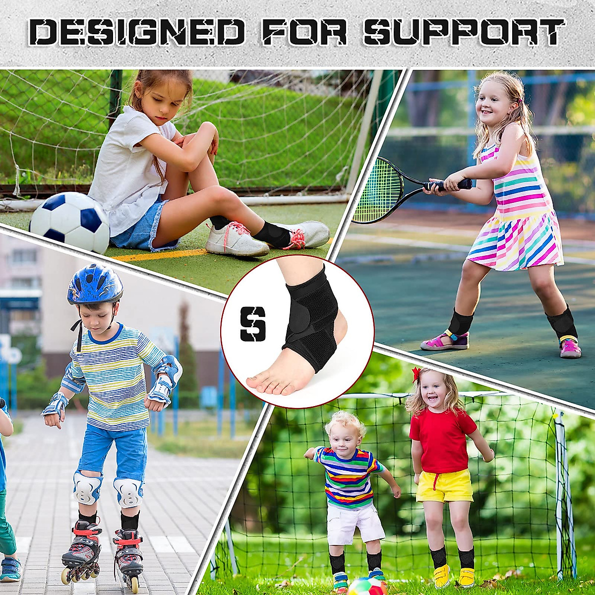 Honoson 2 Pcs Ankle Brace Kids Breathable Neoprene Ankle Support Ankle Compression Sleeve Comfortable Achilles Tendonitis Relief Elastic Foot Brace with Adjustable Wrap for Sprained Plantar Fasciitis