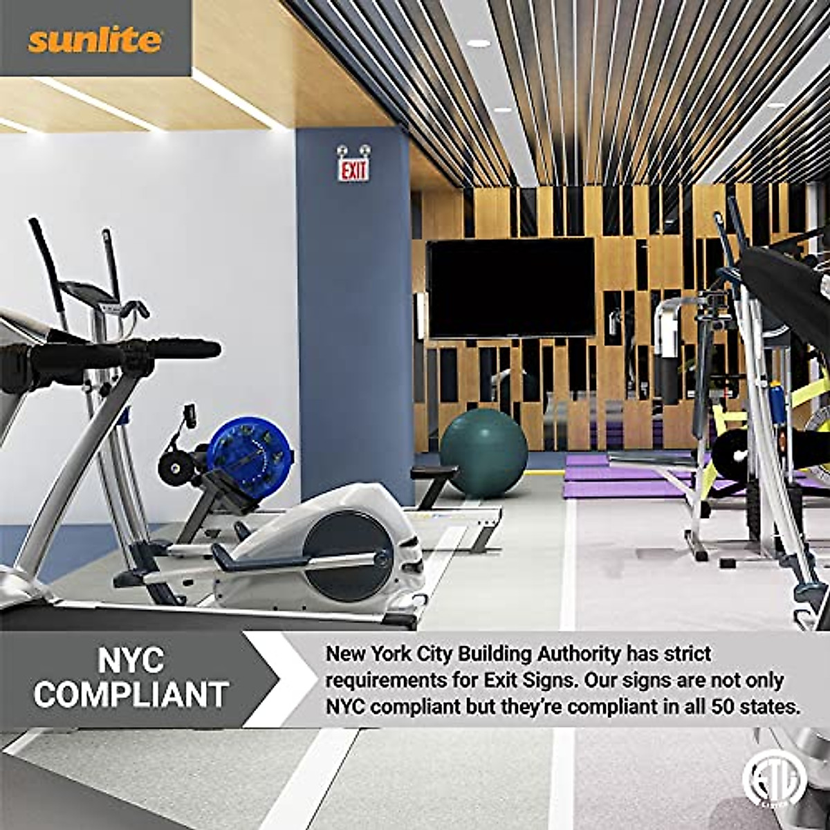 Sunlite 05275 LED Steel Exit Sign Combo, White Housing with Red Lettering, 90-Minute Battery Power Back-Up, Triple 360 Degree Adjustable Head Lamps, 200 Lumens, 120-277V, Fire Safety, NYC Compliant