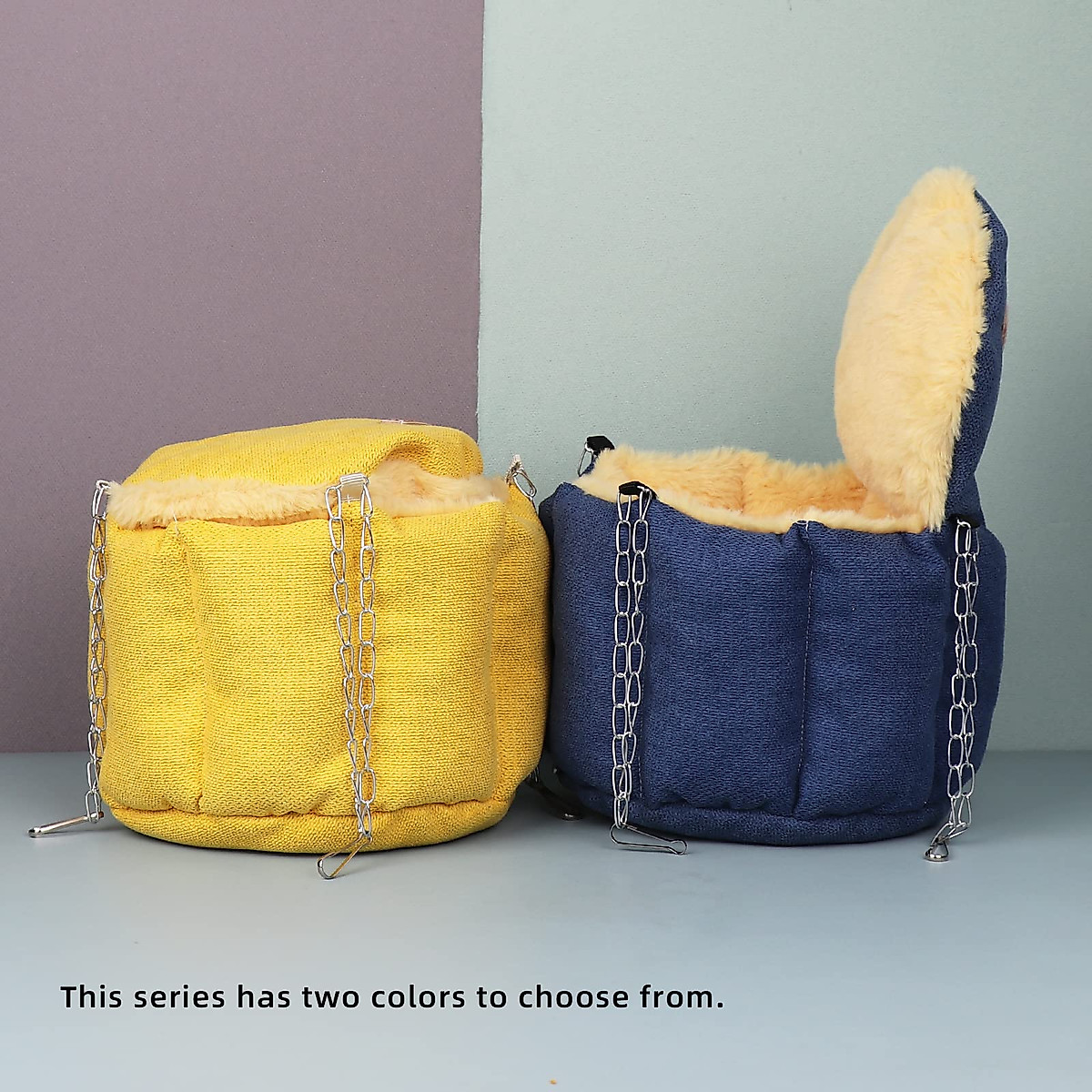 Rat Bed, Sugar Glider Hammock, Rat Bed for Cage, Guinea Pig Hanging Basket Warm Bed, Sugar Glider Pouch Hanging Bed, Small Animals Removable Nest Mat for Hamster, Syrian Hamster (Yellow)