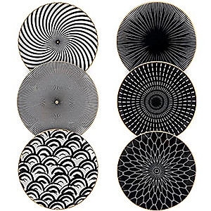 Sanbege 6 Pcs Porcelain Salad Plates, 8" Ceramic Serving Plates, Mix Match Dishes for Sandwich, Pasta, Steak, Dessert (Black and White)
