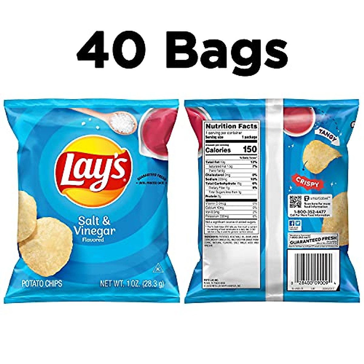 Lay's Potato Chips, Salt & Vinegar, 1 Ounce (Pack of 40)