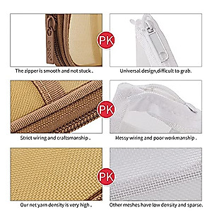 EASTHILL Grid Mesh Pen Pencil Case with Zipper Clear Makeup Color Pouch Cosmetics Bag Multi-Purpose Travel School Teen Girls Transparent Stationary Bag Office Organizer Box for Adluts(Khaki)