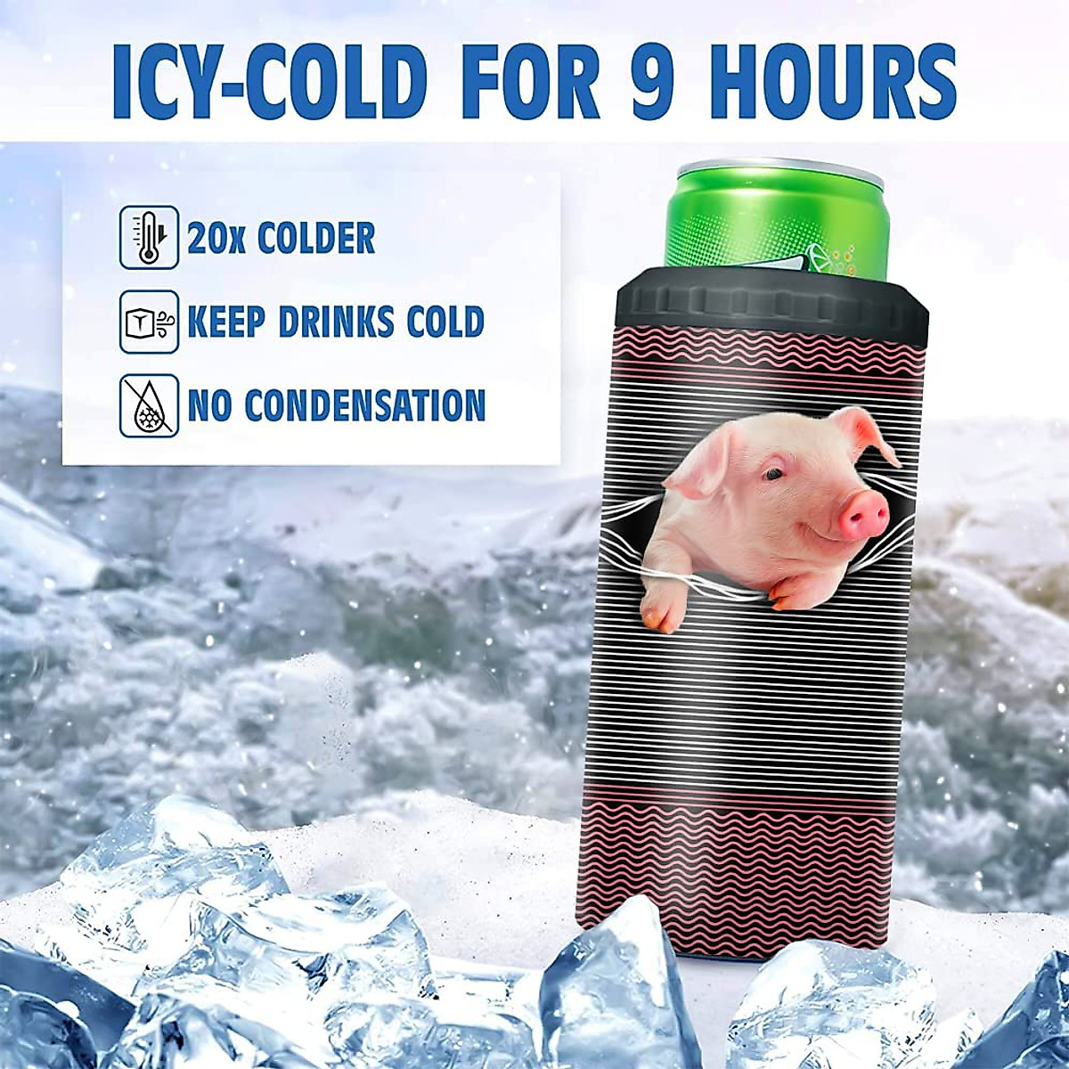 SANDJEST Pig Tumbler Funny 4 in 1 16oz Tumbler Can Cooler Coozie Skinny Stainless Steel Tumbler Gift for Daughter Farm Girl Animal Lover Christmas Birthday