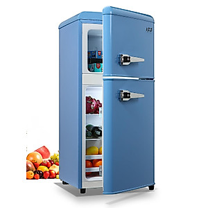 KRIB BLING Mini Fridge With Freezer,3.5 Cu. Ft Compact Refrigerator With 2 Doors,7- Level Adjustable Thermostat, Removable Glass Shelves For Bedroom, Office, Kitchen, Apartment, Dorm, Blue