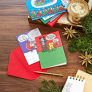 Hallmark Shoebox Funny Boxed Christmas Cards Assortment, Festive Cartoons (4 Designs, 24 Cards with Envelopes)
