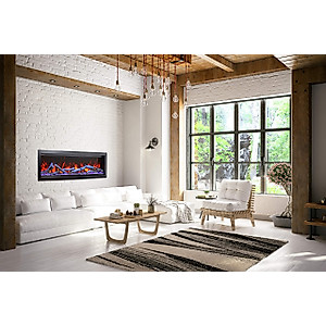 Amantii SYM-74-BESPOKE Symmetry Series Bespoke 74-Inch Built-in Electric Fireplace with Remote, Birch Log Media, Black Steel Surround