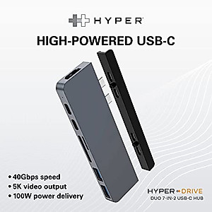 Hyper HyperDrive USB C Hub, Duo 7-in-2 USB C Adapter - MacBook Pro Adapter with Magnetic Grip, 4K HDMI, USB-C 40Gbps 100W PD, 3.1 USB-A, MicroSD/SD - Space Gray
