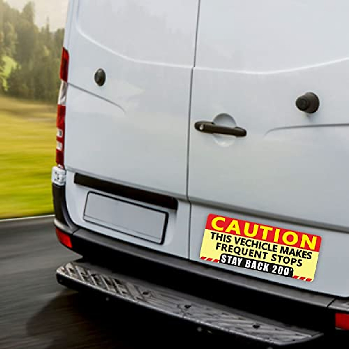 Frequent Stops Sticker - (Pack of 12) 4" x 10" Large Caution This Vehicle Makes Frequently Stops Stay Back 200 Feet Warning Sign Bumper Decal for Delivery Vehicle