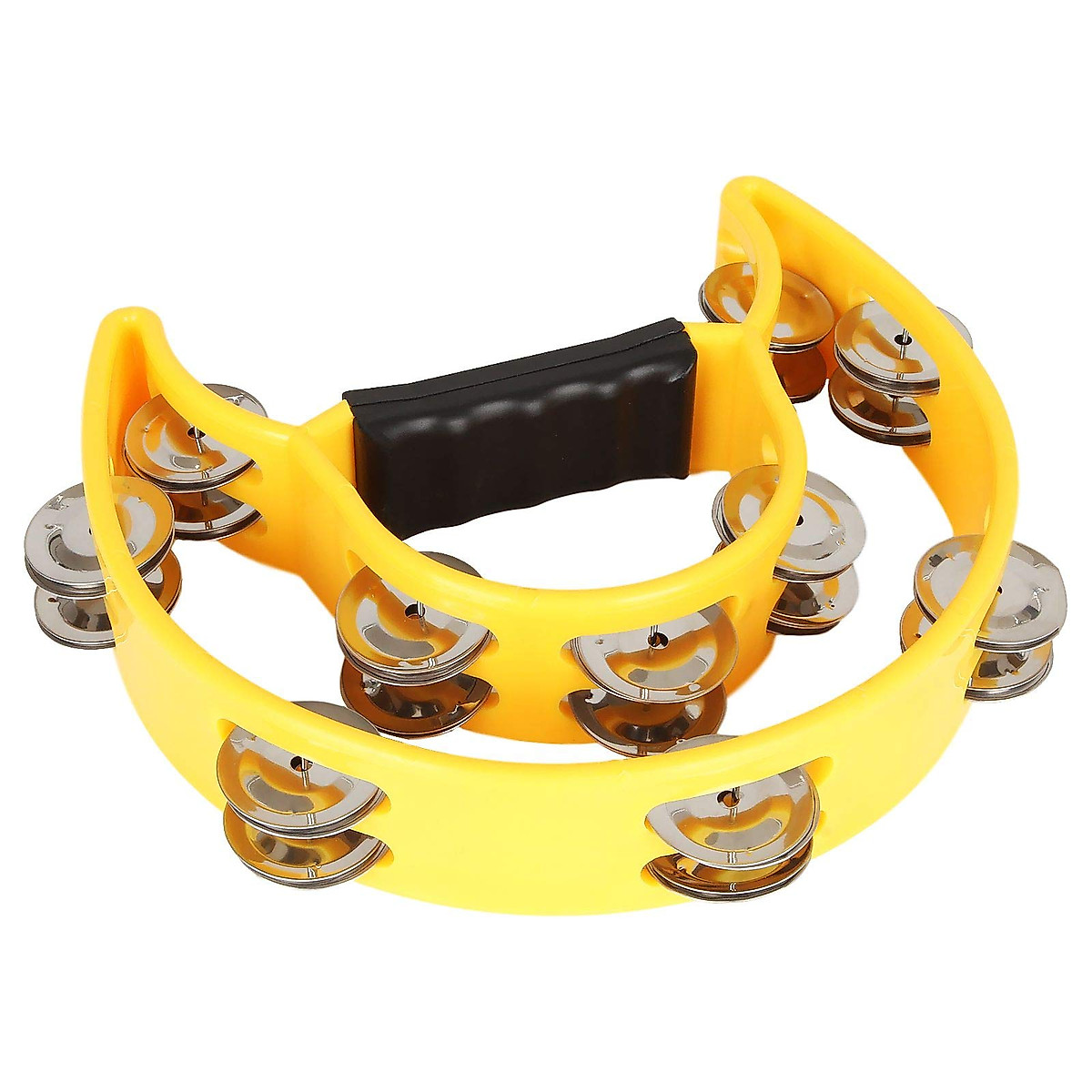 4 Pack 9" Double Row Tambourine Metal Jingles Hand Held Percussion Drum, Half Moon Musical Tambourine, Plastic Musical Percussion Tambourines Music Rhythm for KTV, Party, Multicolor