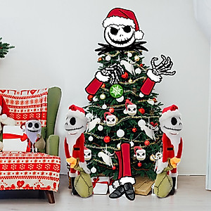 Auirre Jack Skellington Christmas Tree Topper Head Arms and Legs, Xmas Spooky Skull Decorative Tree Ornaments Decor, Funny Holiday Indoor Home Decorations Gothic Themed Party Supplies