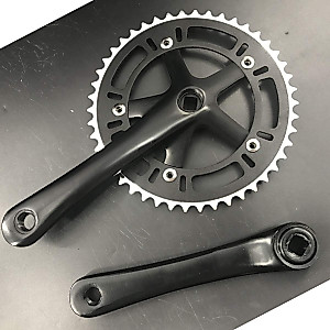 DONSP1986 Crankset Set Single Speed 46T 170mm Crankarms 130 BCD for Mountain Road Bike Fixed Gear Bicycle (Square Taper, Black) (46T, Sprocket)