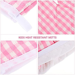 YARNOW 1 Pair Kids Oven Mittens Heat Resistant Kid Oven Gloves Children Baking Mitts Kitchen Microwave Oven Gloves for Home Bakery ( Pink )