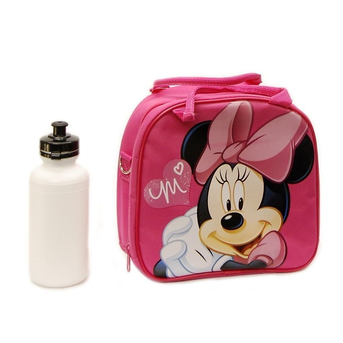 1 X Disney Minnie Mouse Lunch Box Bag with Shoulder Strap and Water Bottle