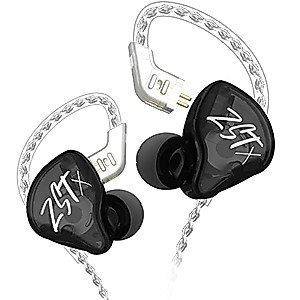 KZ ZST X in-Ear Monitors, Upgraded Dynamic Hybrid Dual Driver ZSTX Earphones, HiFi Stereo IEM Wired Earbuds/Headphones with Detachable Cable for Musician Audiophile (Without Mic, Black)
