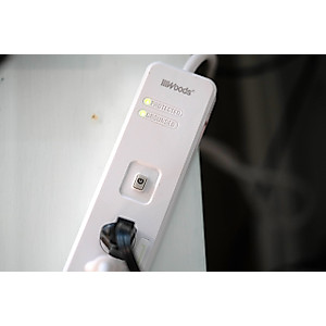 Woods 41715 Energy Saving Surge Protector Power Strip with 80 Range Remote Control Outlets 1080J of Protection 5 Foot Cord, White