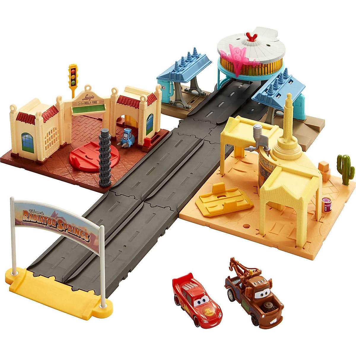 Mattel Disney and Pixar Cars On The Road Playset with 2 Toy Vehicles & Light-Up Countdown, Includes Lightning McQueen & Mater Truck