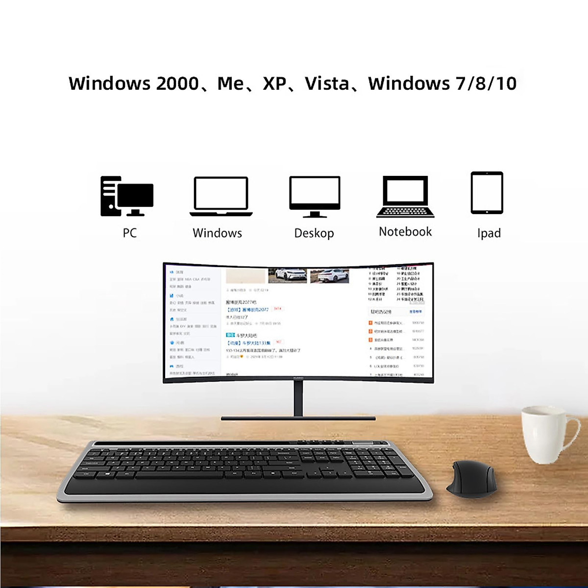 Wireless Keyboard and Mouse Combination, Silent Numeric Keypad and Adjustable DPI Mouse, Built-in Phone & Tablet Stand, Compatible with MacBook, Windows Computer, Black