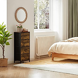 Lifewit Tall Dresser with 4 Removable Fabric Drawers, Storage Tower, Dresser for Bedroom Closet Bedside Nursery Laundry Living Room, Sturdy Steel Frame&Wood Tope, Rustic Brown